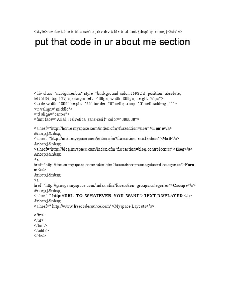 MySpace Profile Customization Guide | PDF
