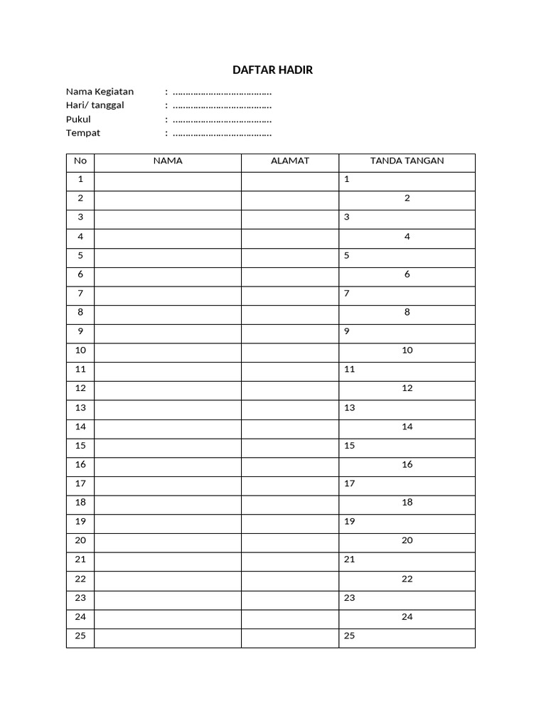 Form Daftar Hadir | PDF