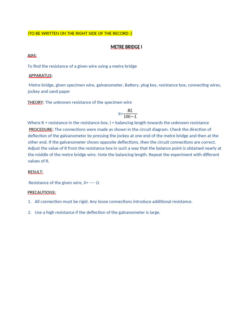 Metre Bridge 1 | PDF
