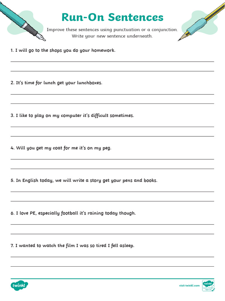 Run-On Correction Worksheet 2 | PDF