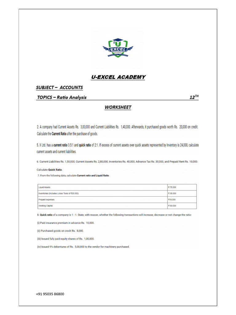 Ratio Analysis Worksheet | PDF