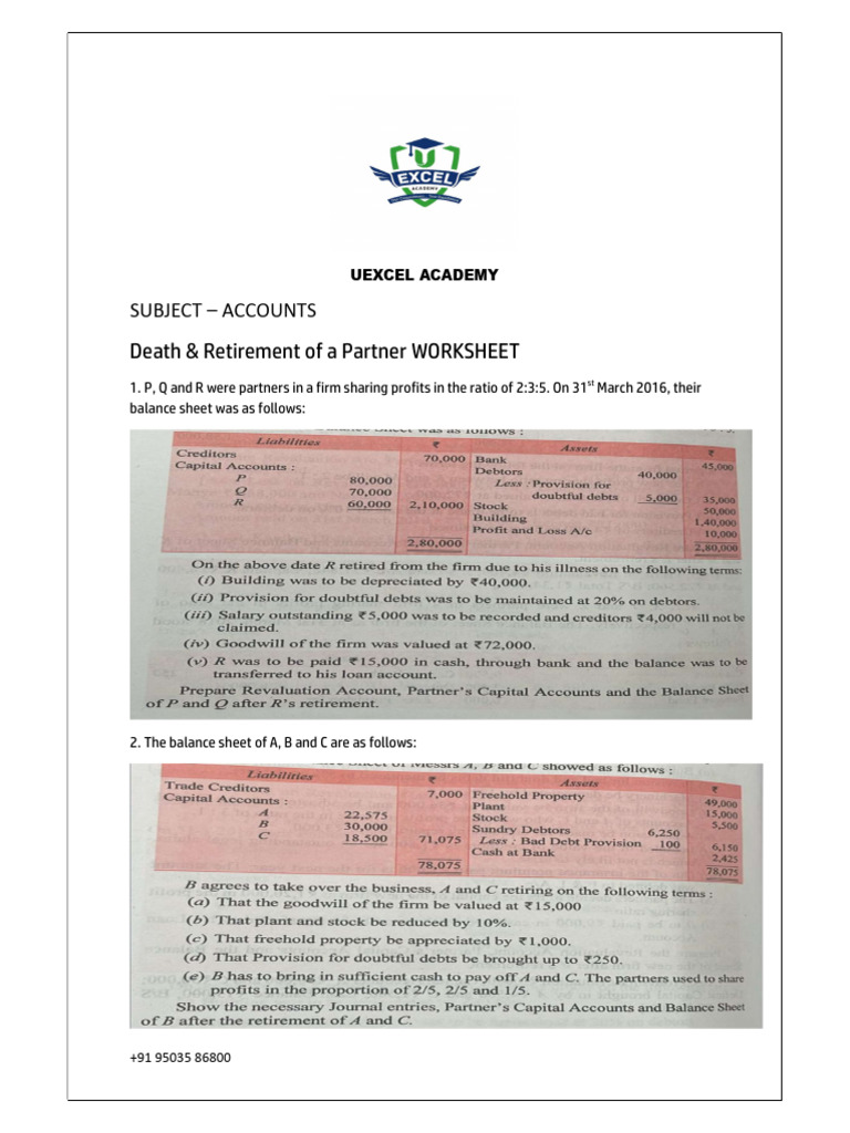 Death & Retirement of A Partner WORKSHEET | PDF | Financial Economics ...