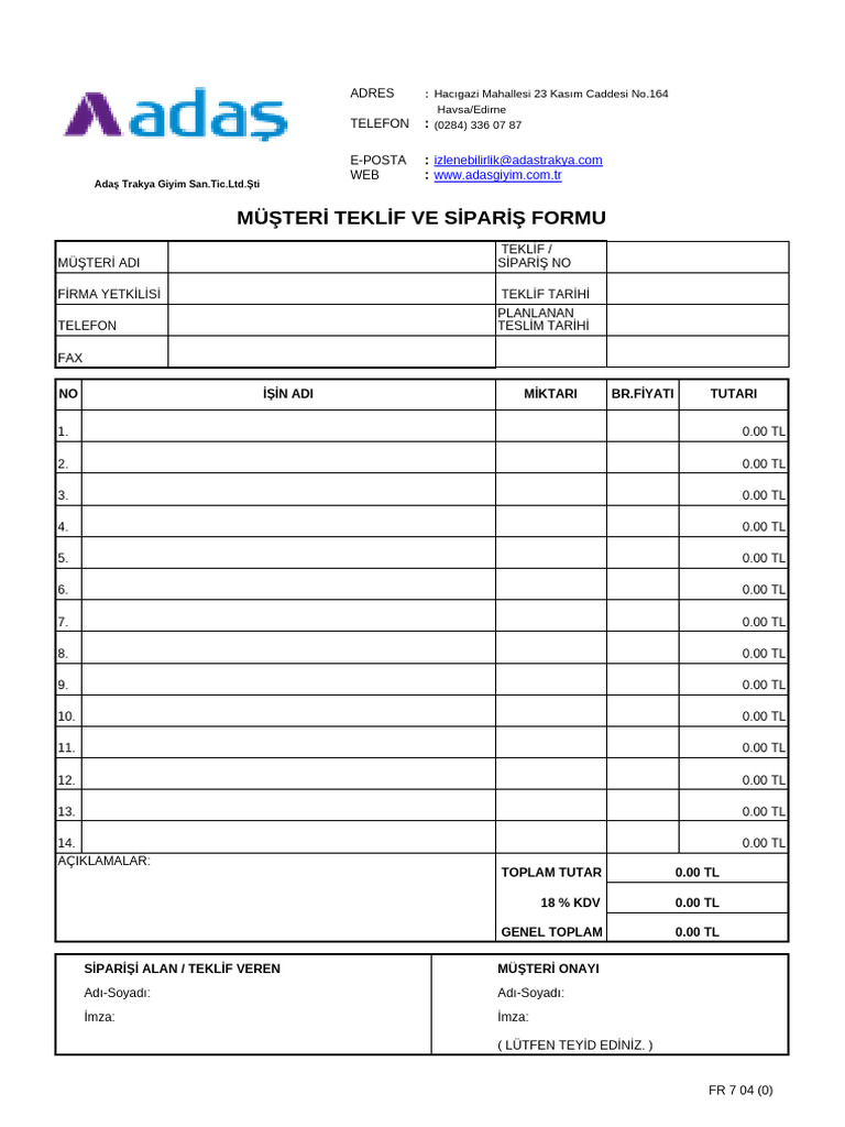 Excel Fiyat Teklif Şablonu | PDF