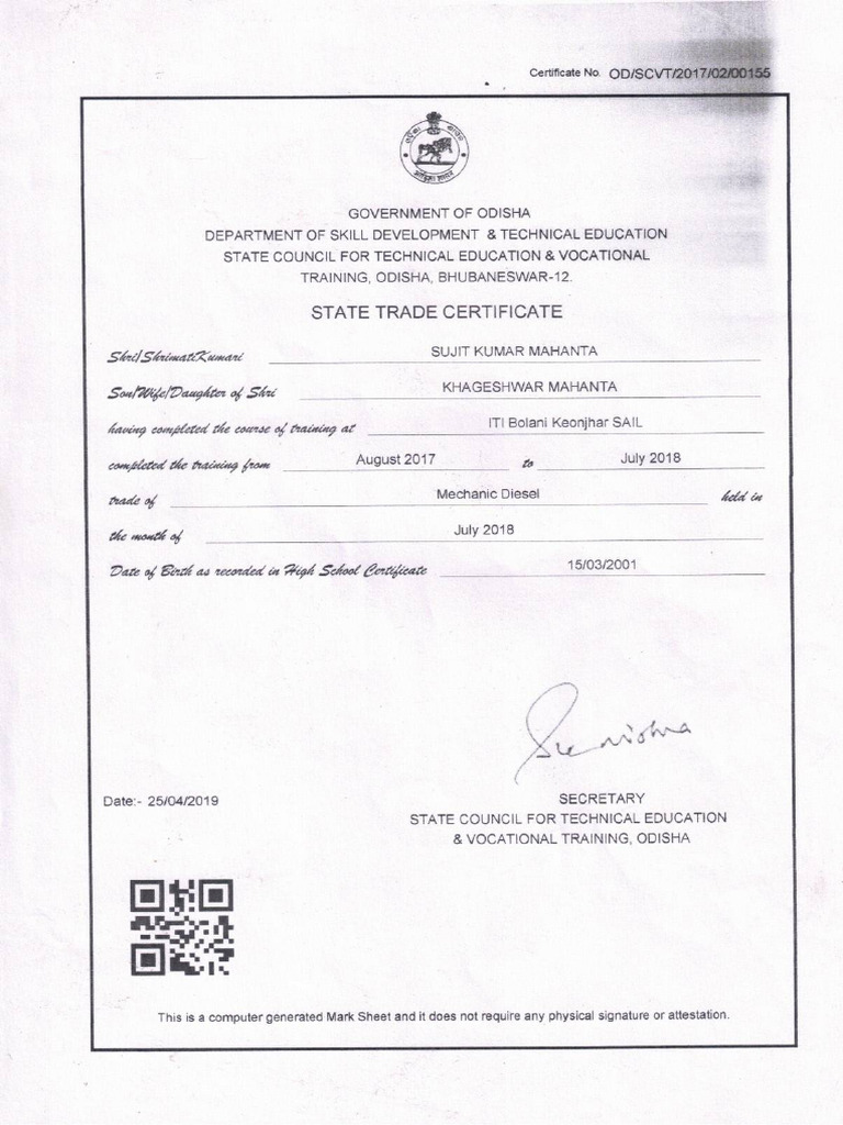 Iti Certificate | PDF