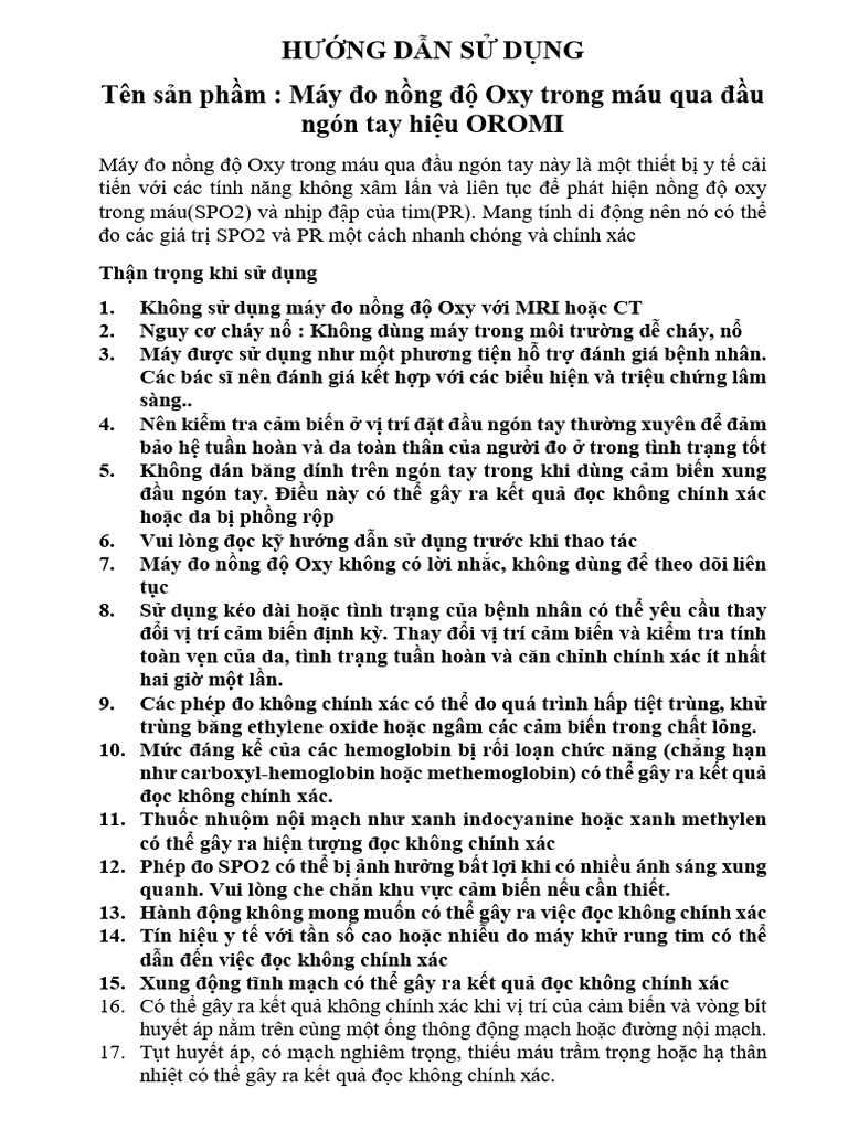 HƯỚNG DẪN SỬ DỤNG VÀ THÔNG SỐ KỸ THUẬT SP02 OROMI A3 | PDF