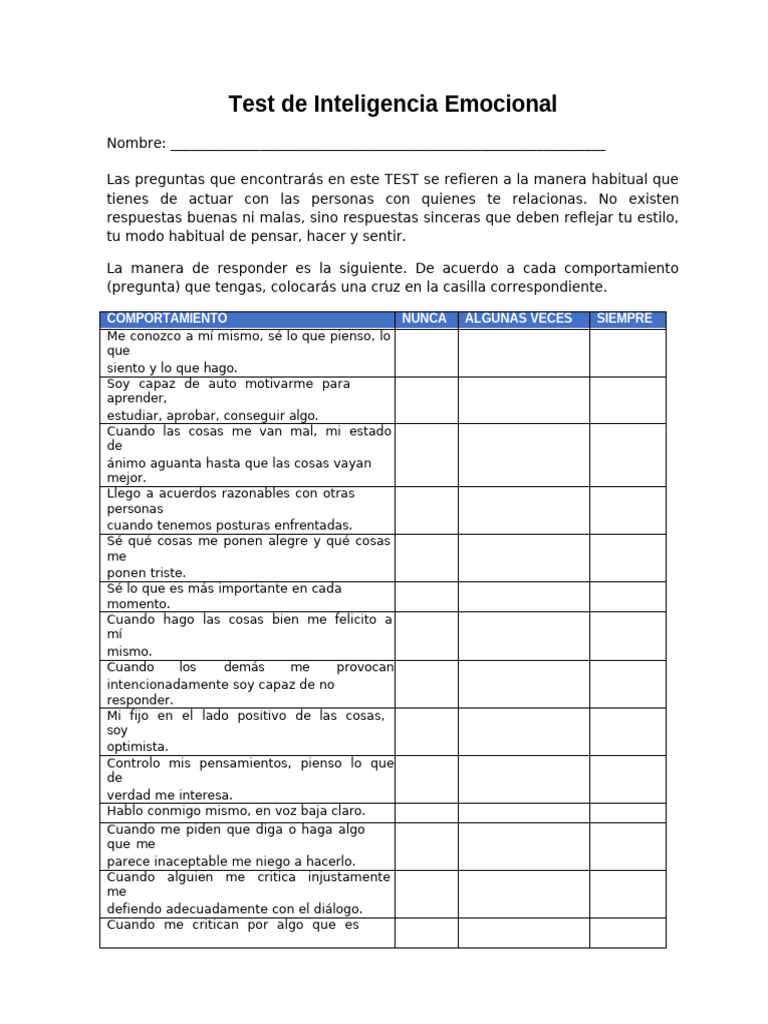 Test de Inteligencia Emocional | PDF | Las emociones | Inteligencia ...