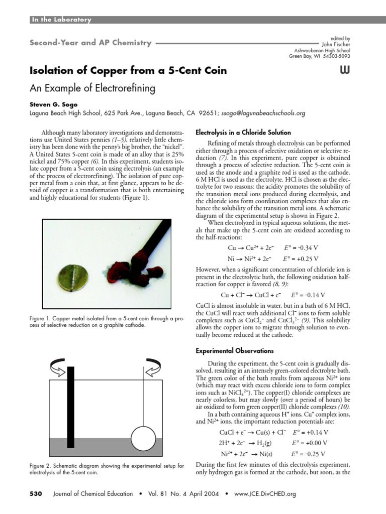 Copper Isolation via Electrolysis Experiment | PDF | Redox | Copper