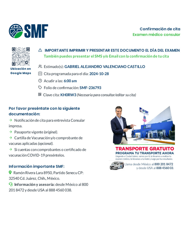 SMF Confirmación de Cita (2) | PDF