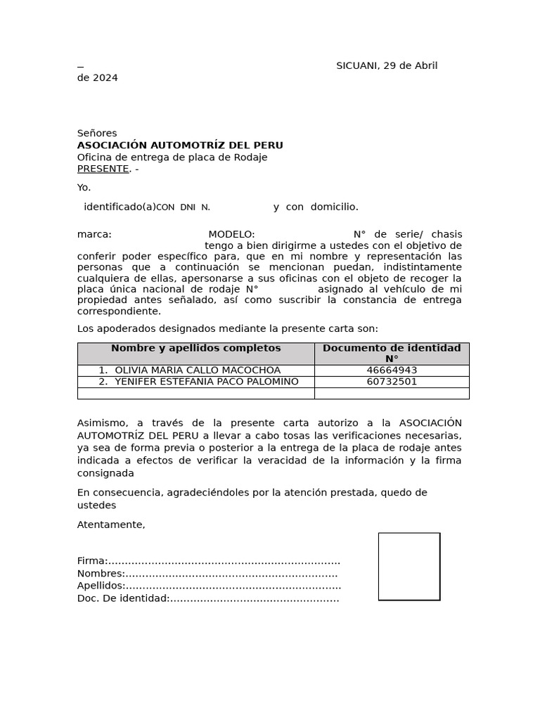 CARTA PODER NUEVO MODELO (2) | PDF
