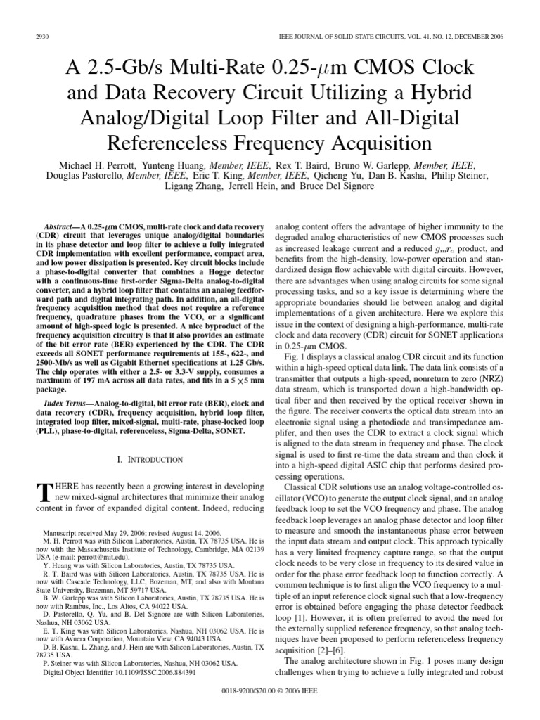 A 2.5-Gb S Multi-Rate 0.25-Mum CMOS Clock and Data Recovery Circuit ...