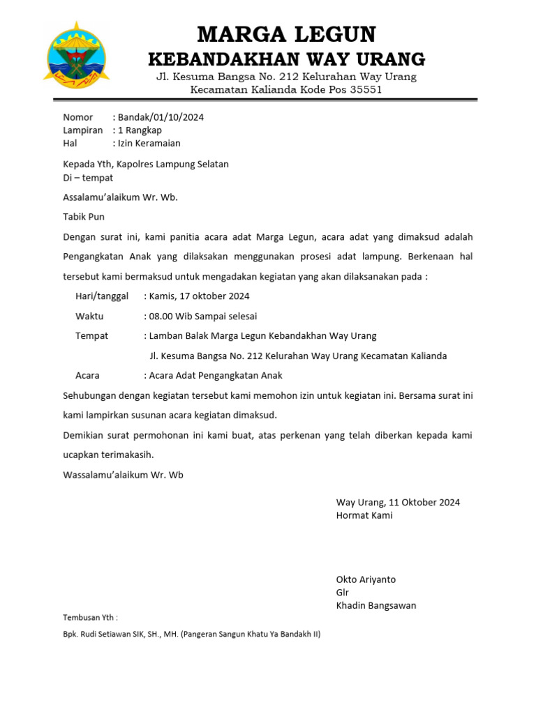 Izin Keramaian Acara Adat Marga Legun | PDF