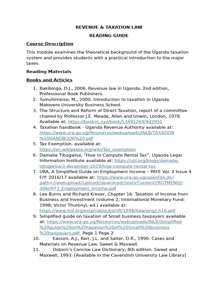 TAX READING LIST | PDF | Taxes | Economies