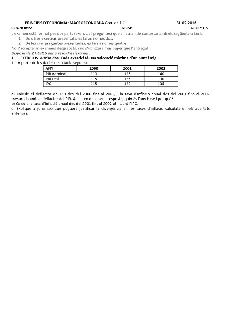 Examen Macro 2016 | PDF