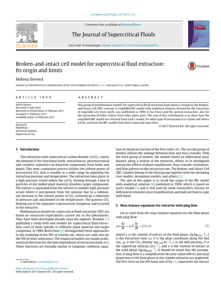 Broken-And-Intact Cell Model For Supercritical Fluid Extraction | PDF ...