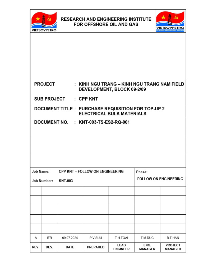 Knt-003-Ts-Es2-Rq-001 - A - RQ For Top-Up 2 Electrical Bulk Materials | PDF | Electrical Wiring ...