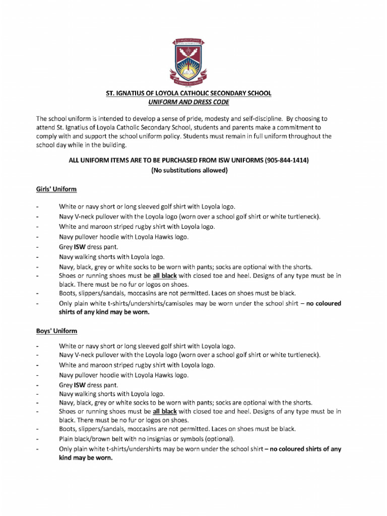 Loyola Uniform Dress Code Policy - Page - 1 | PDF
