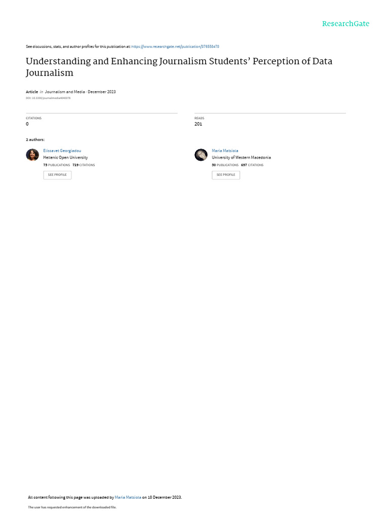Understanding and Enhancing Journalism Students’ Perception of Data Journalism | PDF | Focus ...