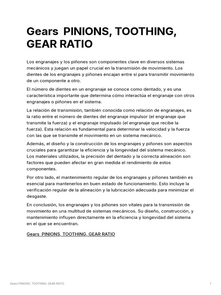 Gears PINIONS TOOTHING GEAR RATIO | PDF