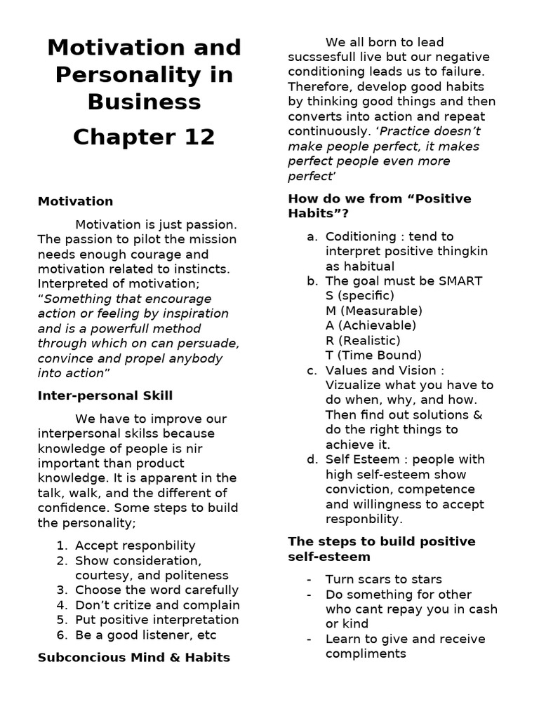 Motivation and Personality in Business | PDF | Motivational | Motivation