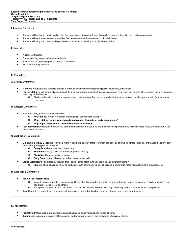Lesson Plan | PDF | Physical Fitness | Flexibility (Anatomy)
