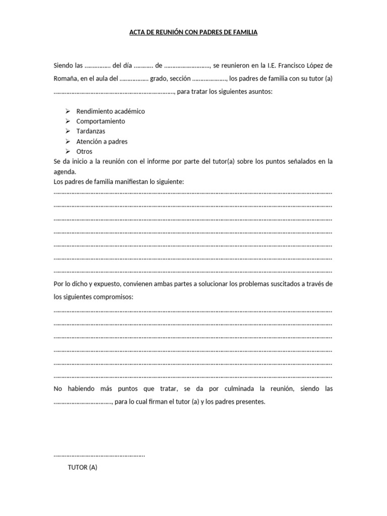 Acta de Reunión Con Padres de Familia | PDF