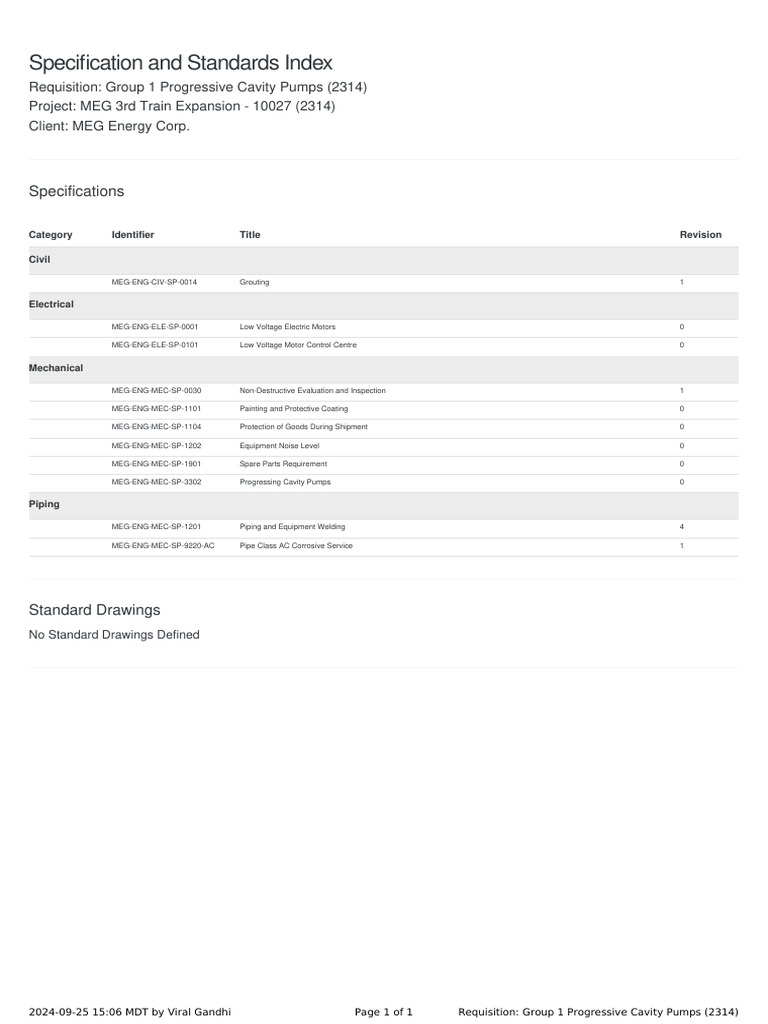 Requisition Spec Standards Export | PDF