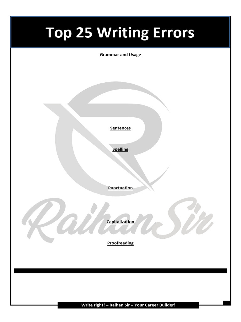 Top 25 Writing Errors | PDF | Verb | Subject (Grammar)