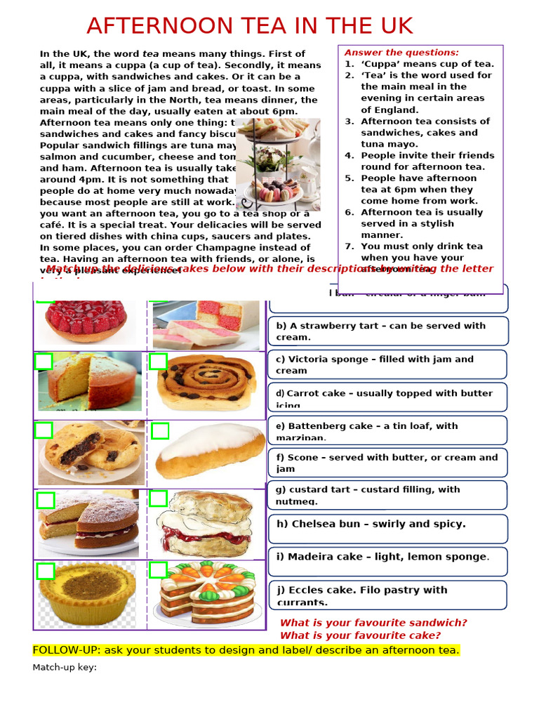 Afternoon tea in the uk picture description exercises 136687 PDF