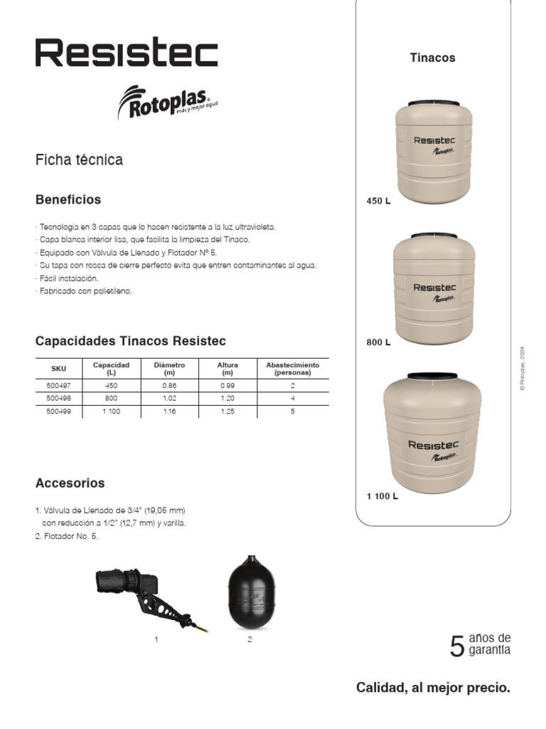 Ficha Tecnica Tinaco Resistec Soplo | PDF