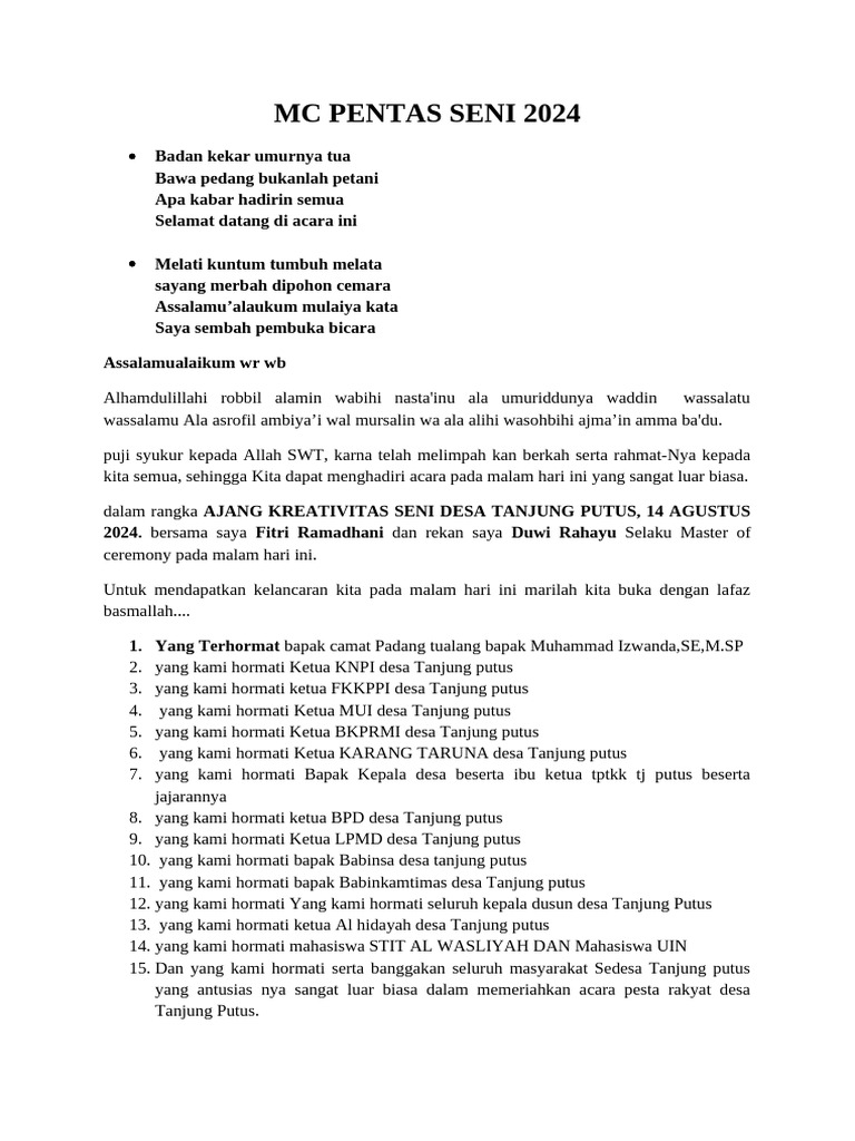 MC Pentas Seni 2024 | PDF