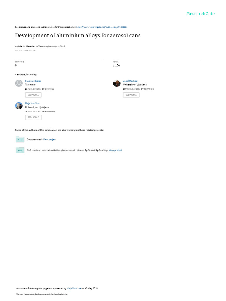 Development Of Aluminium Alloys For Aerosol Cans Pdf Extrusion