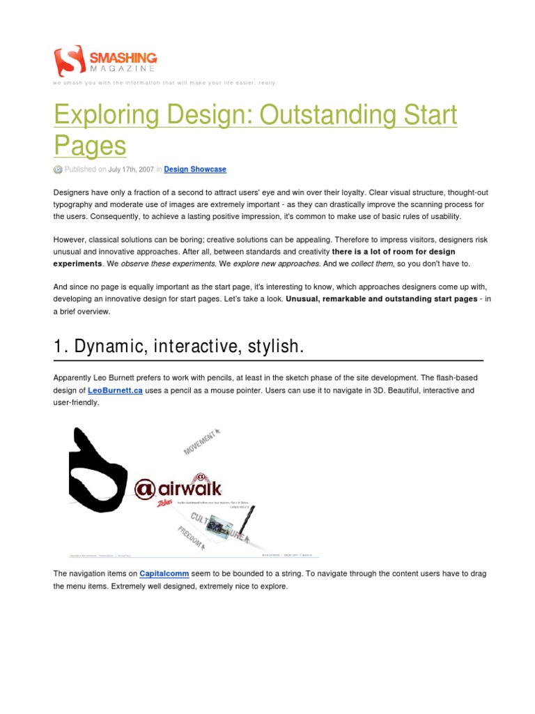 Exploring Design: Outstanding Start Pages: 1. Dynamic, Interactive ...