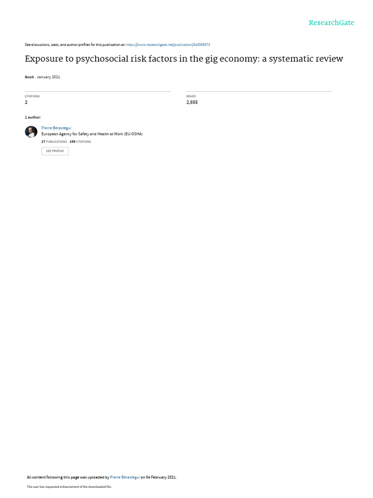 Exposure To Psychosocial Risk Factors in The Gig Economy: A Systematic ...