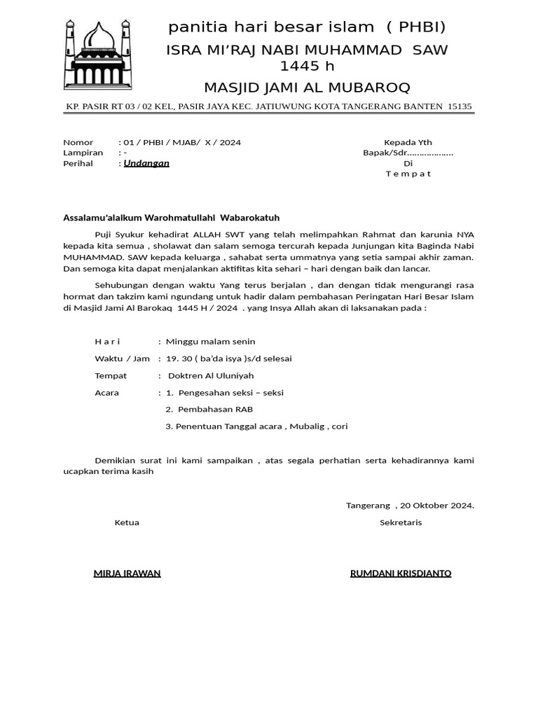 Surat Undang Panitia PHBI | PDF