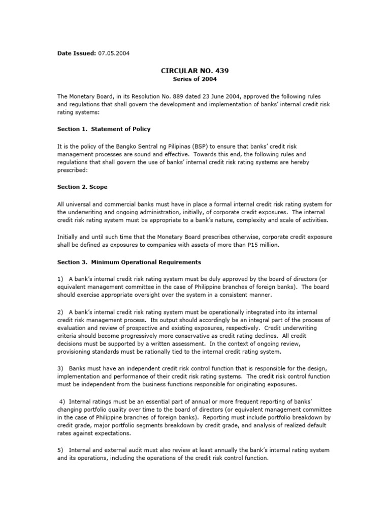 439 (Credit Risk Rating System) | PDF | Banks | Risk