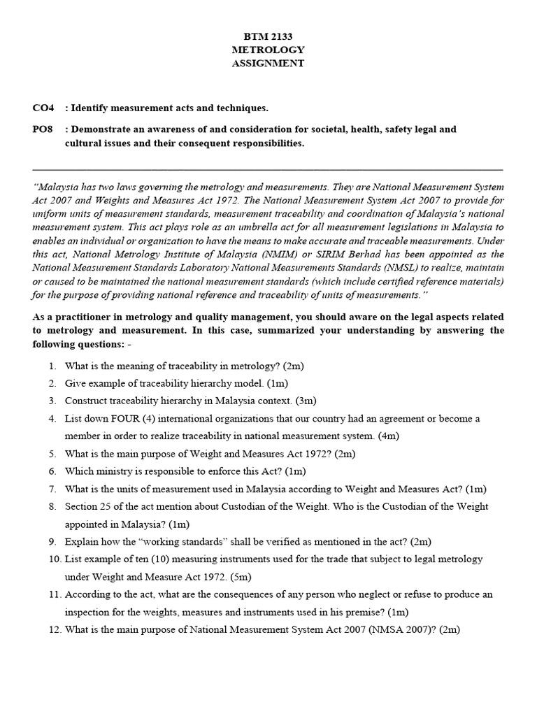 Assignments - Metrology (Measurement Act) - 2 | PDF | Metrology | Measurement