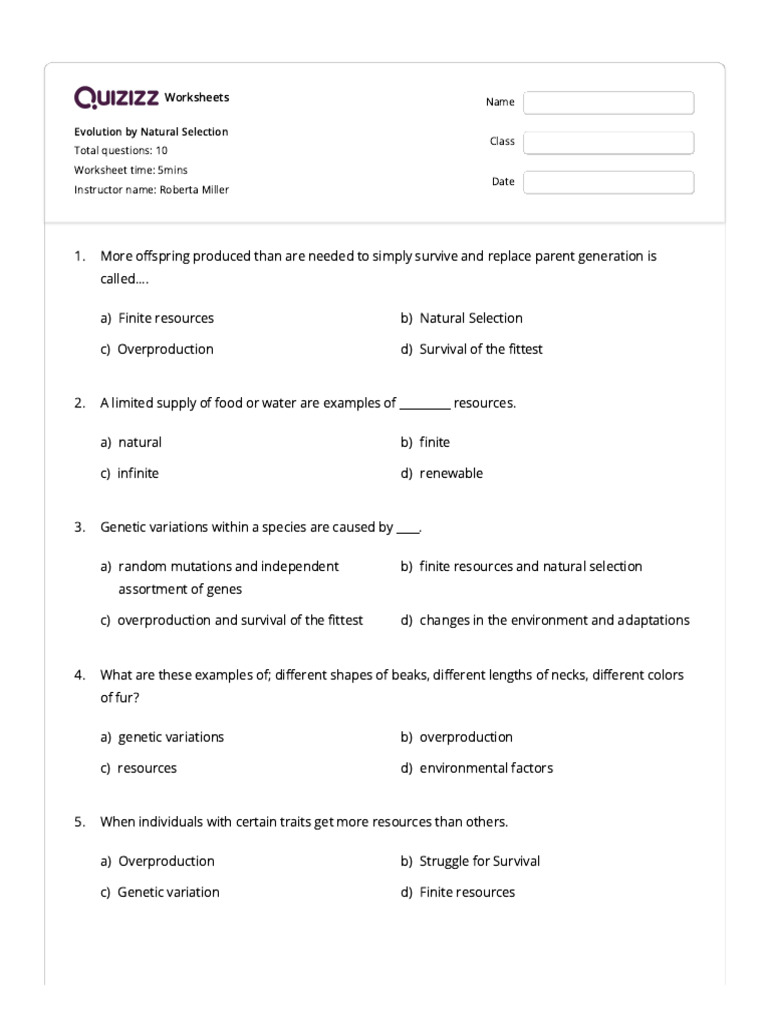 Quizizz - Evolution by Natural Selection | PDF | Natural Selection | Evolution