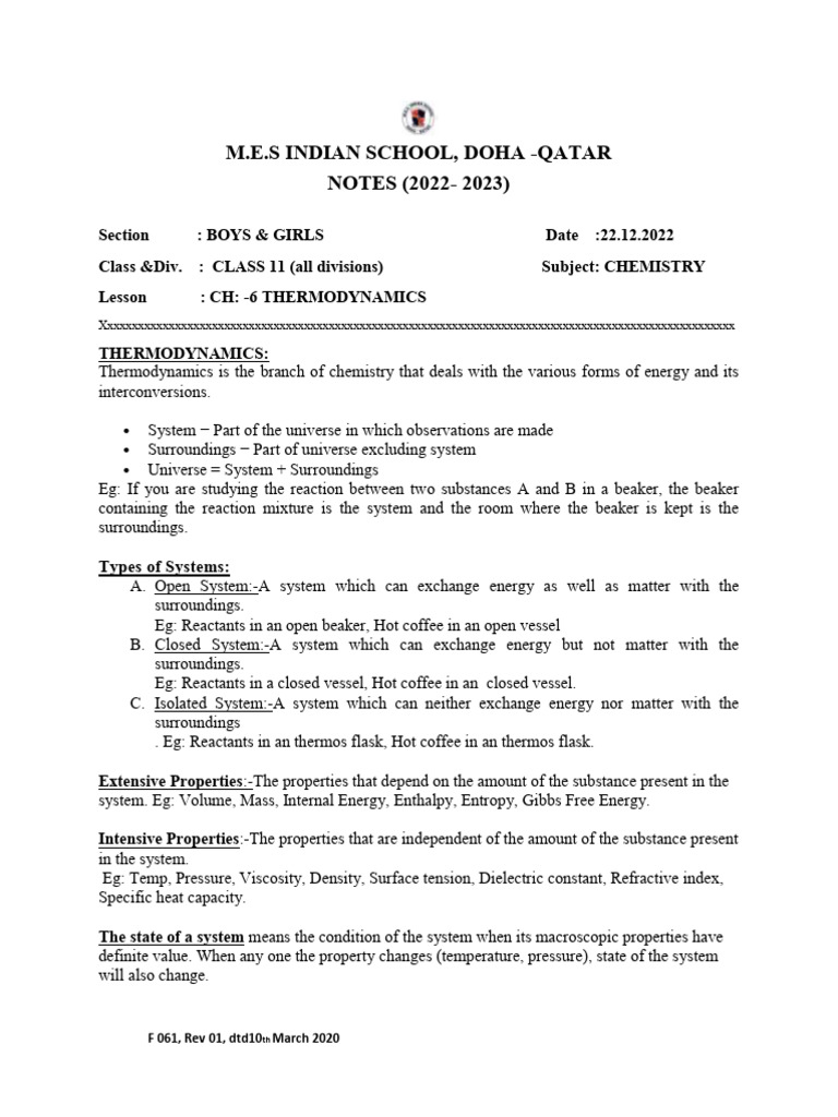 NOTES_THERMODYNAMICS | PDF | Gibbs Free Energy | Heat NOTES_THERMODYNAMICS | PDF | Gibbs Free Energy | Heat