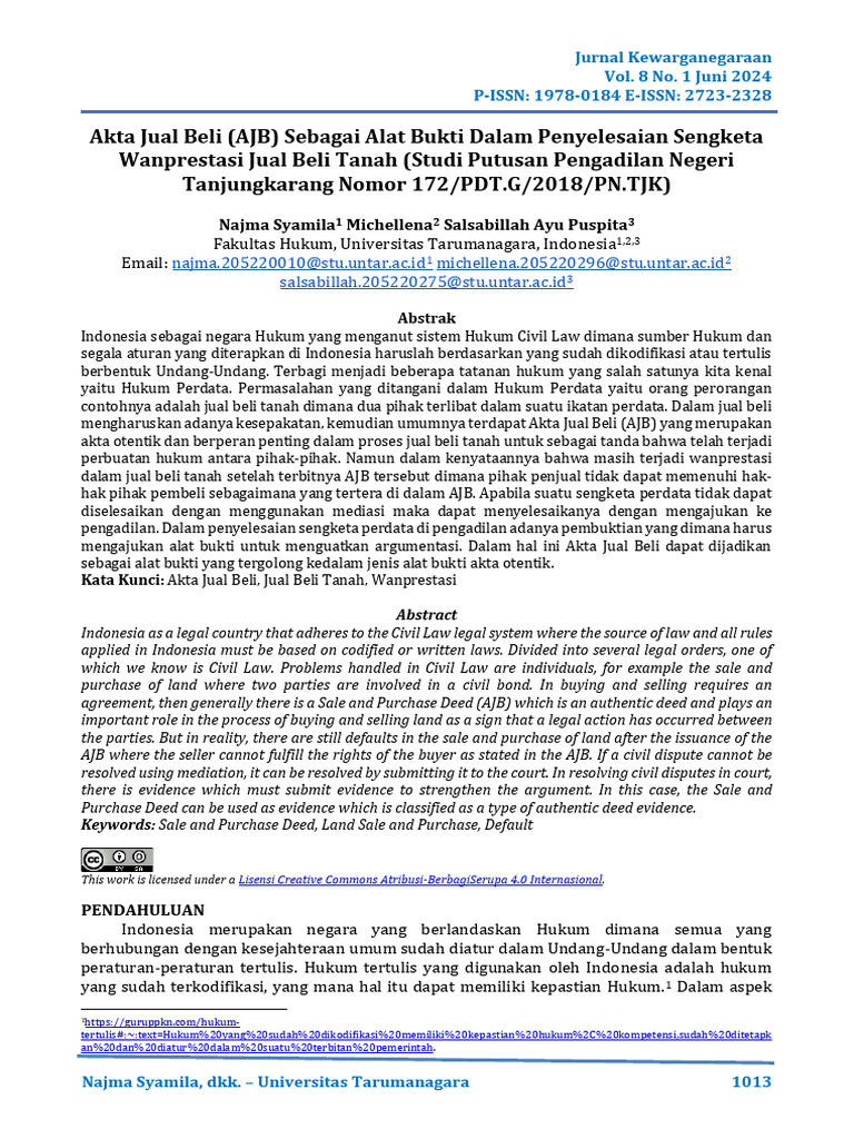 AJB sebagai Bukti Sengketa Tanah | PDF