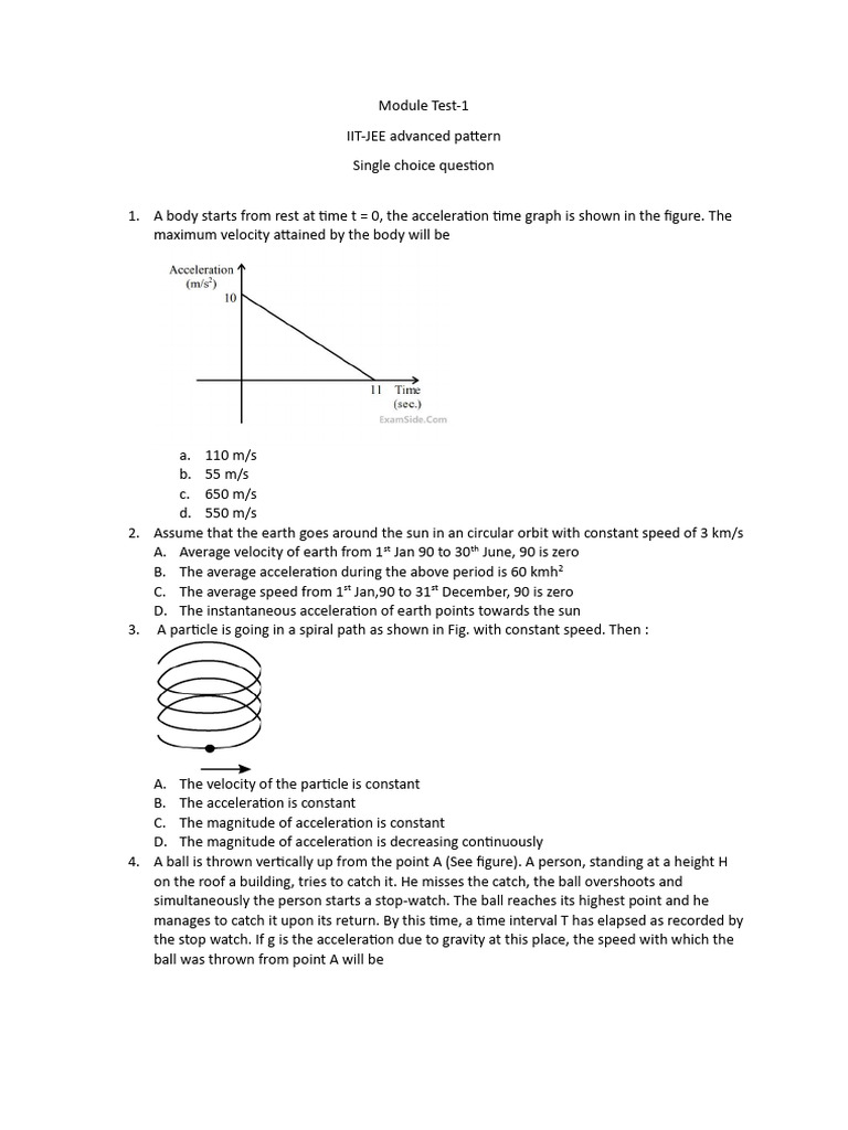 JEE advanced | PDF | Acceleration | Velocity