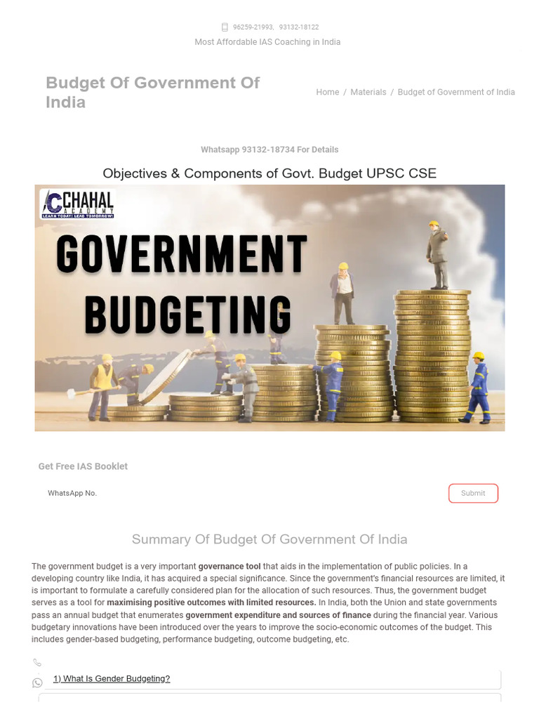 Budget of Government of India - Objectives & Components of Govt. Budget ...