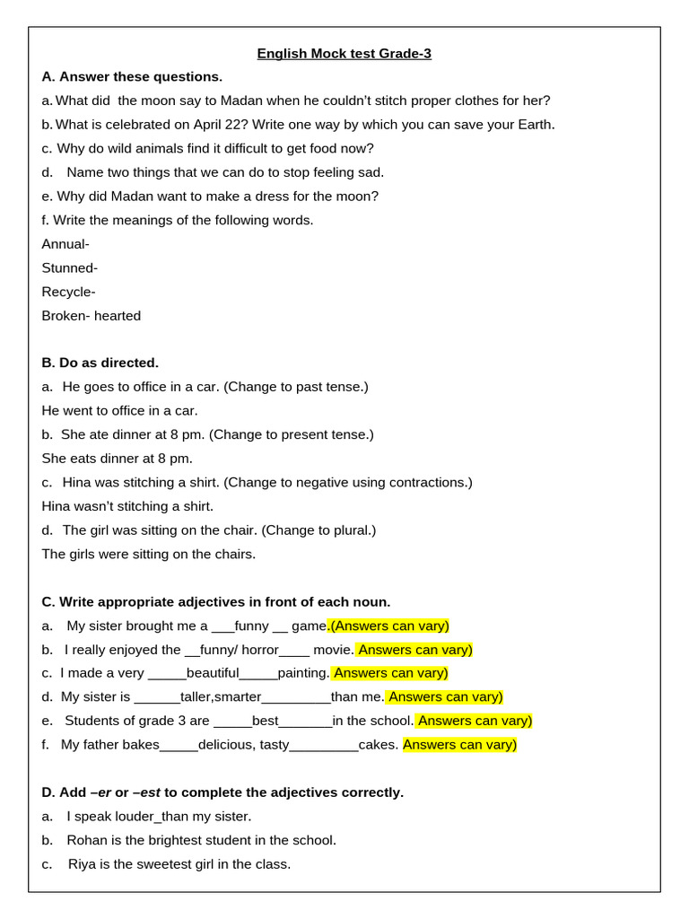 English Practice Worksheet G3 | PDF | Linguistic Typology | Syntax