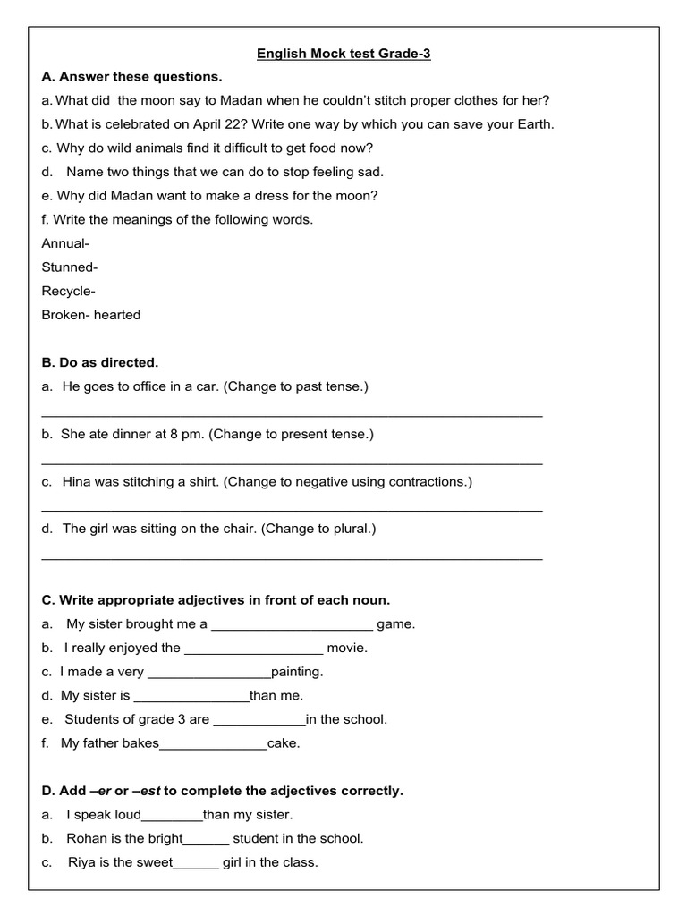 English Practice Worksheet G3 | PDF | Adjective | Language Families