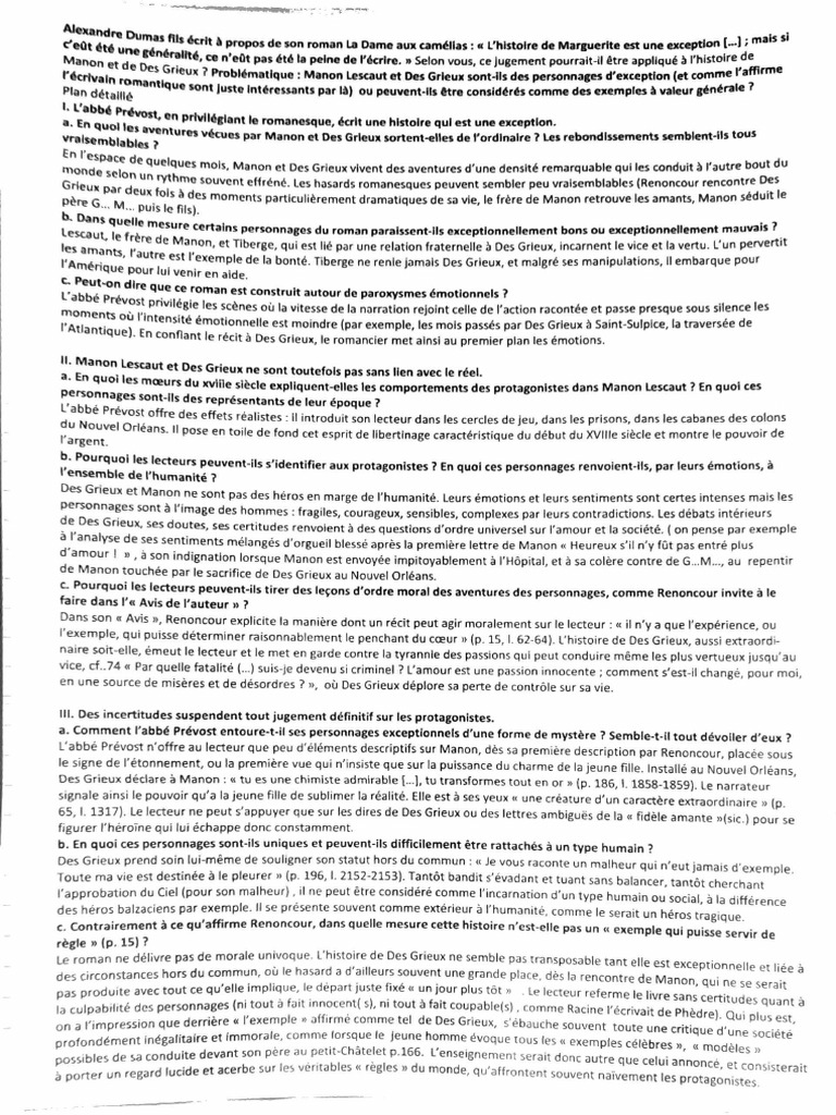 Dissertation Manon Lescaut Bac français | PDF