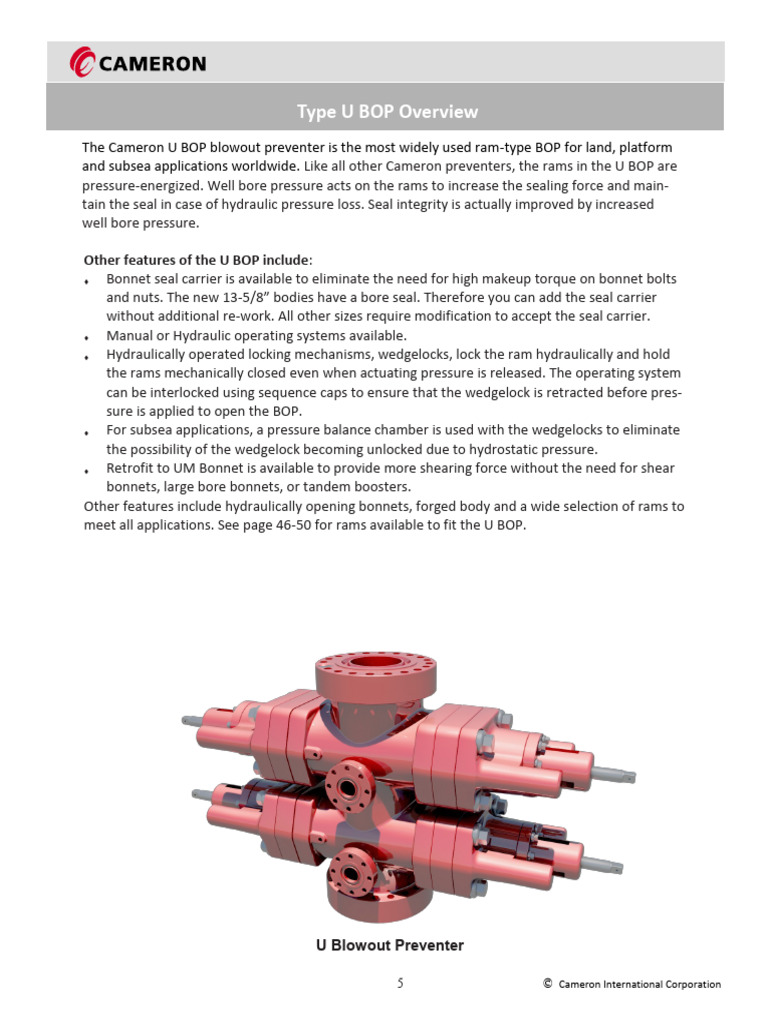 Type U BOP Overview CAMERON | PDF | Mechanical Engineering