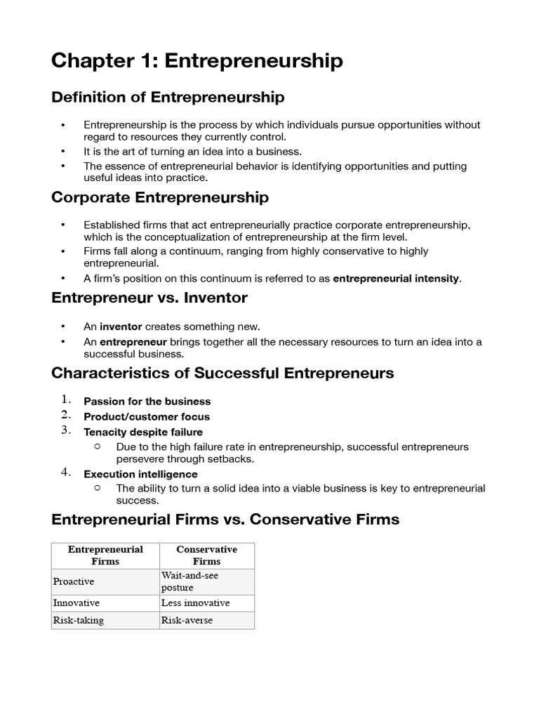 Chapter 1: Entrepreneurship | PDF | Entrepreneurship | Business