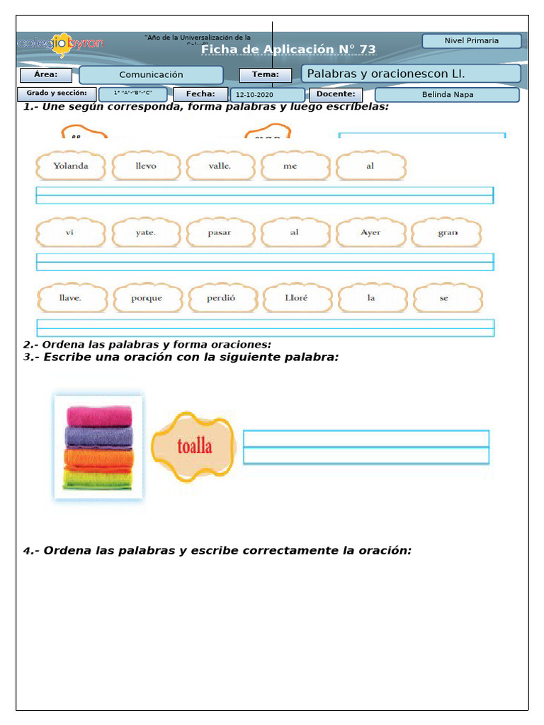 Palabras y Oraciones Con Ll.44 | PDF
