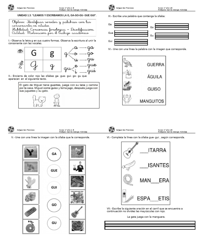 Leamos y escribamos la G - ga go gu gue gui | PDF