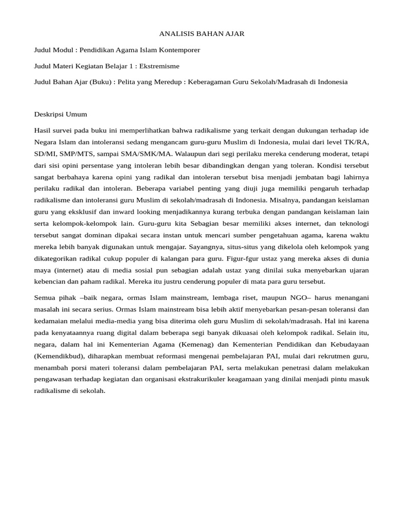 Analisis Bahan Ajar KB 1 | PDF