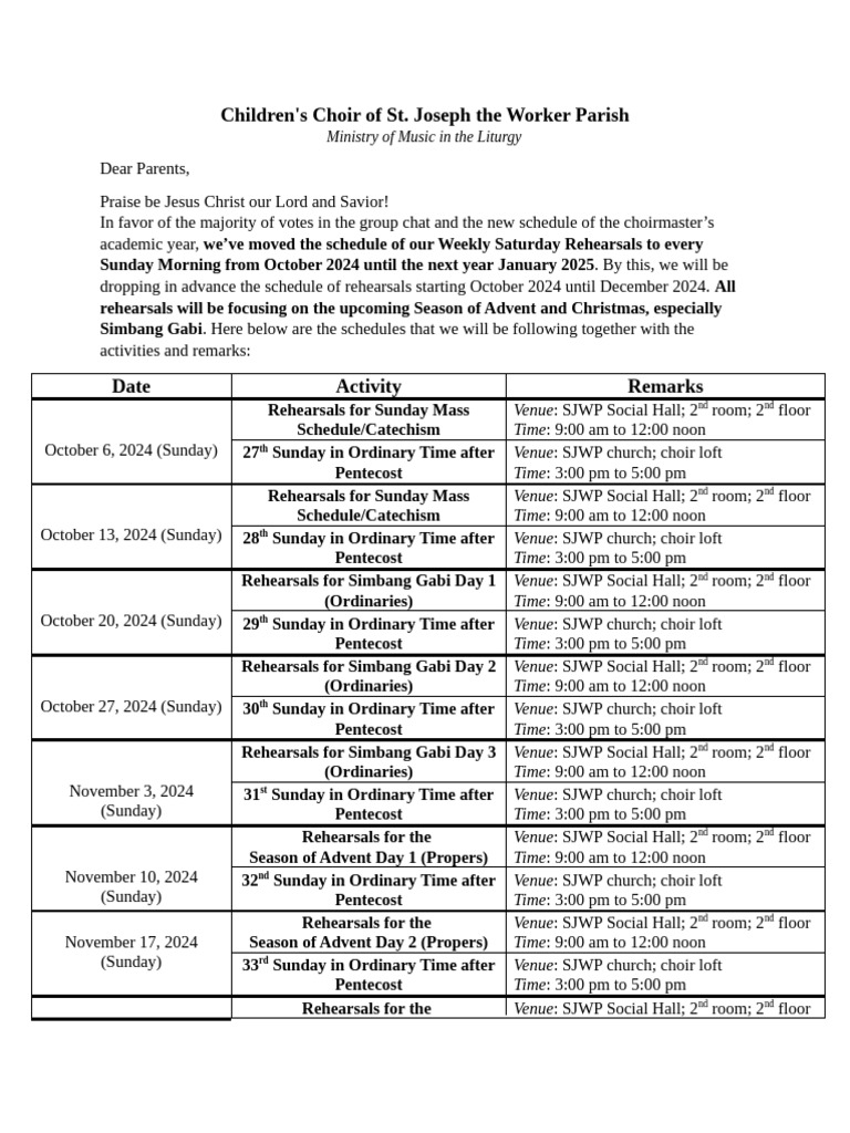 Children's Choir New Sunday Schedule Original | PDF | Advent ...